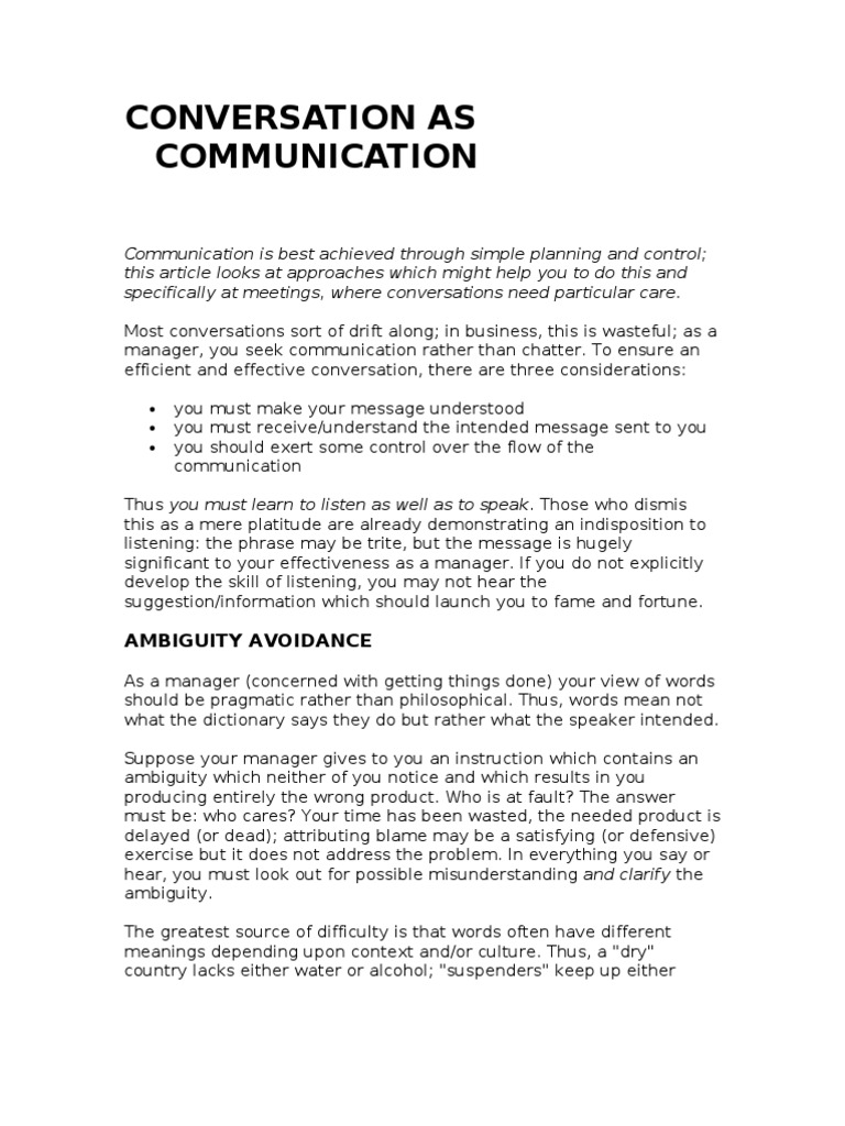 Conversation As Communication | PDF | Ambiguity | Conversation