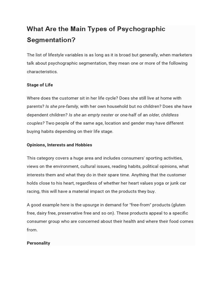 What Are The Main Types of Psychographic Segmentation? | PDF | Market ...
