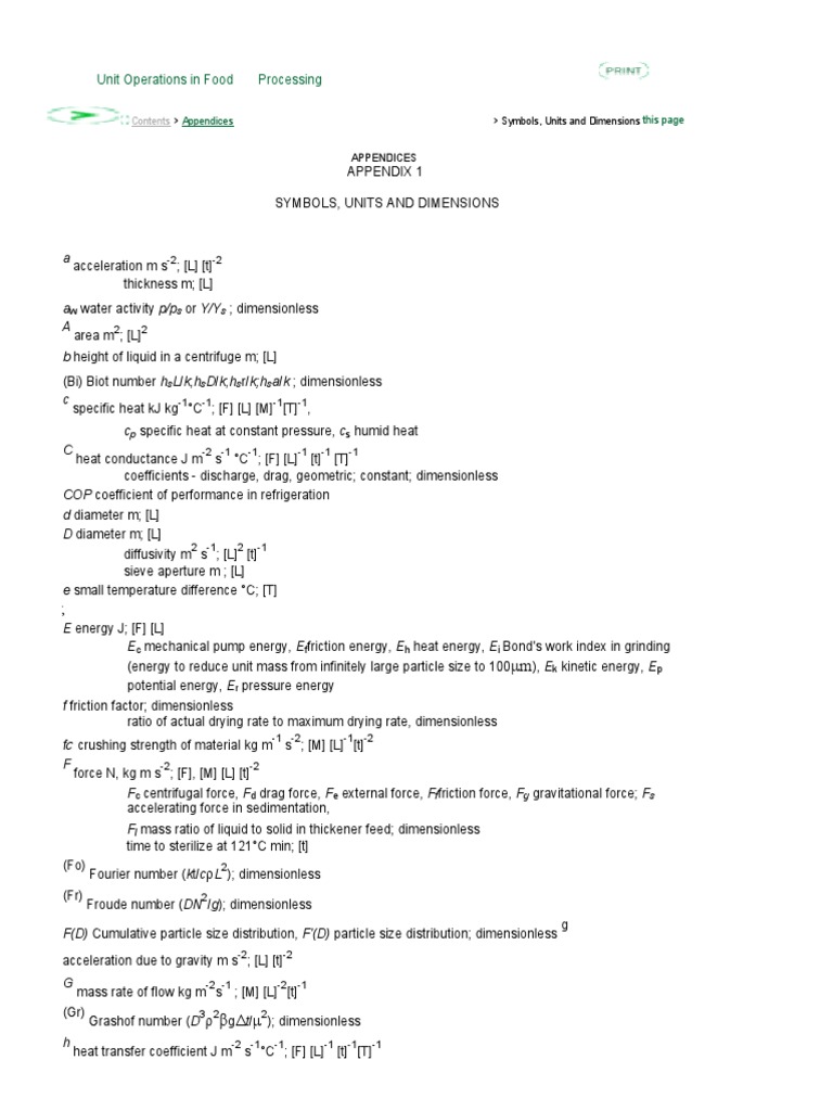 SYMBOL - UNIT - DIMENSI - R. L. Earle - Appendix 1 - Symbols, Units and ...