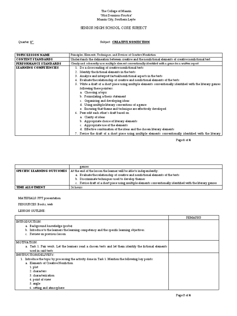 Senior High School Core Subject: Topic/Lesson Name Content Standards ...