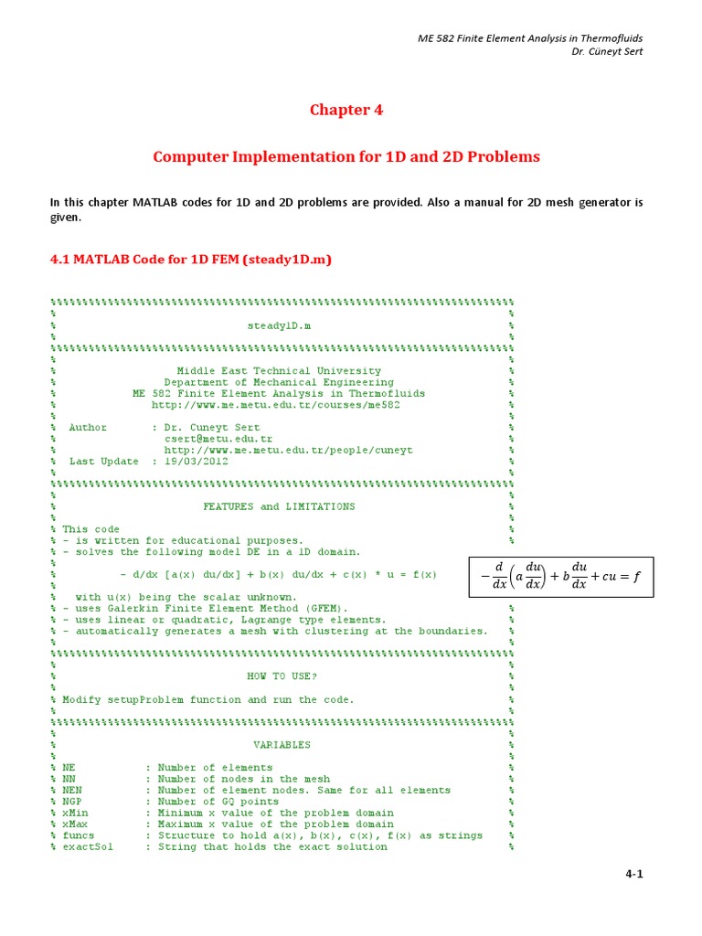 MATLAB Codes for 1D FEM Analysis | PDF | Matrix (Mathematics) | Derivative