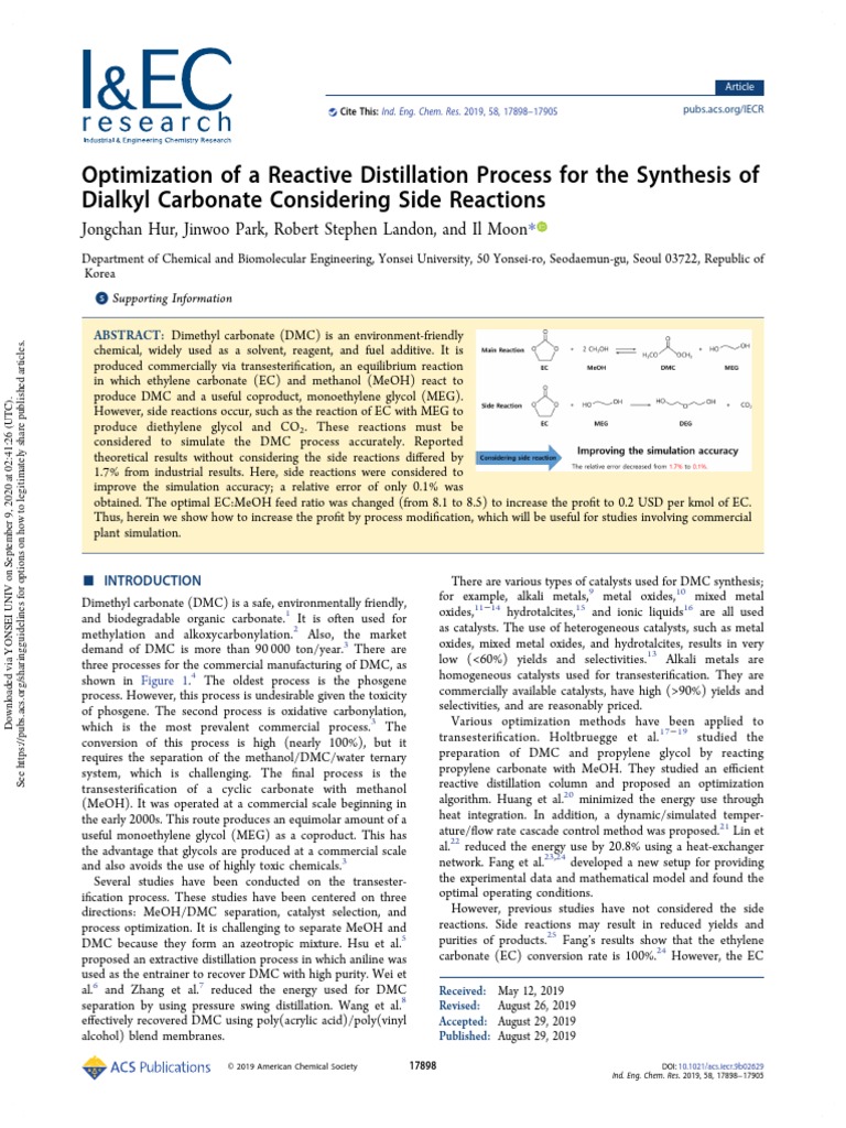 2019 Acs - Iecr.9b02629 Dist I&EC | PDF | Chemical Kinetics | Chemical ...
