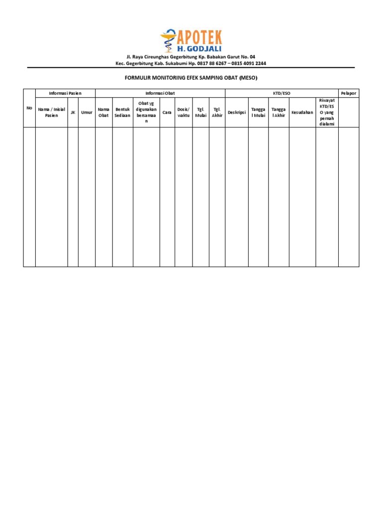 Formulir MESO Apotek H. Godjali | PDF