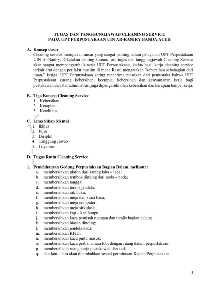Tugas Cleaning Service UIN Ar-Raniry | PDF