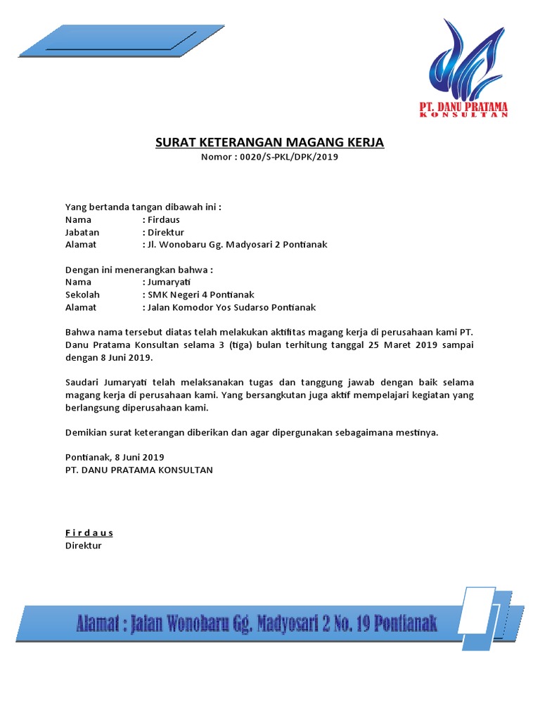 Surat Keterangan Magang Kerja | PDF