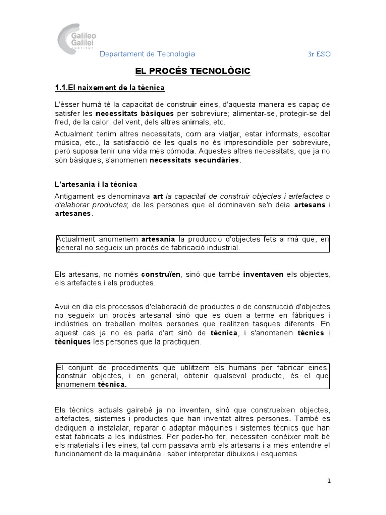 El Procés Tecnològic | PDF