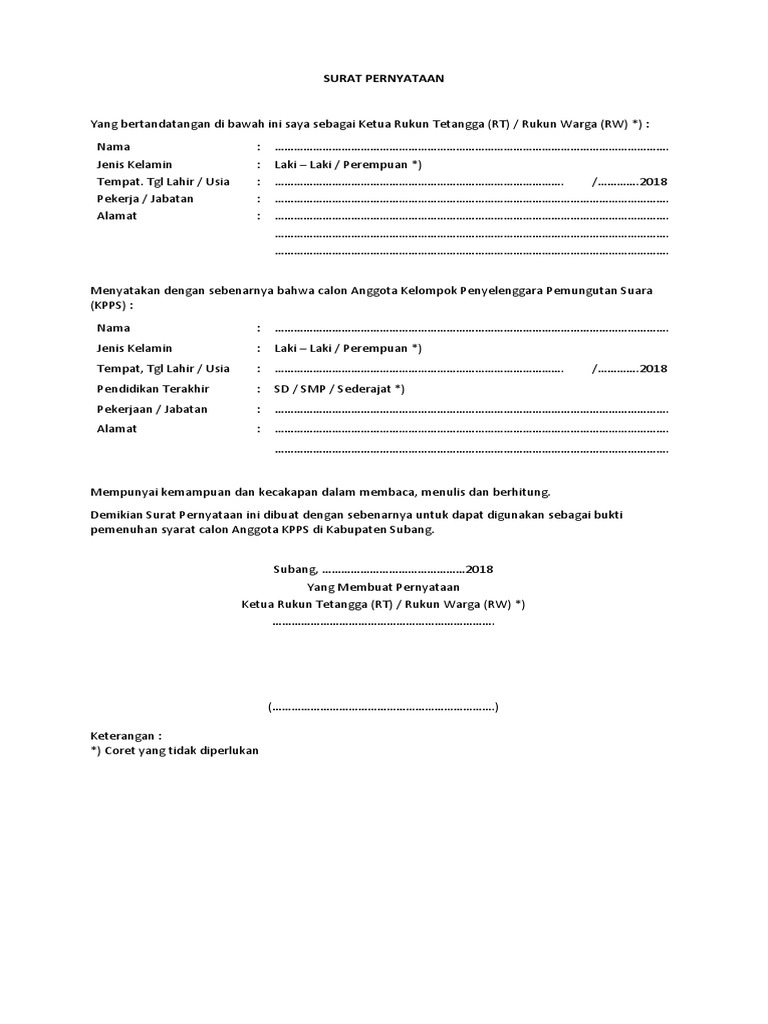 Surat Pernyataan RT RW | PDF