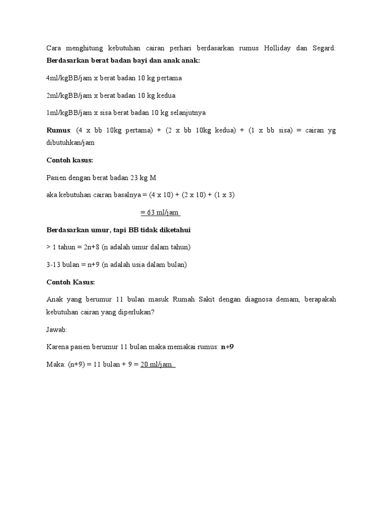 Rumus Kebutuhan Cairan Harian | PDF