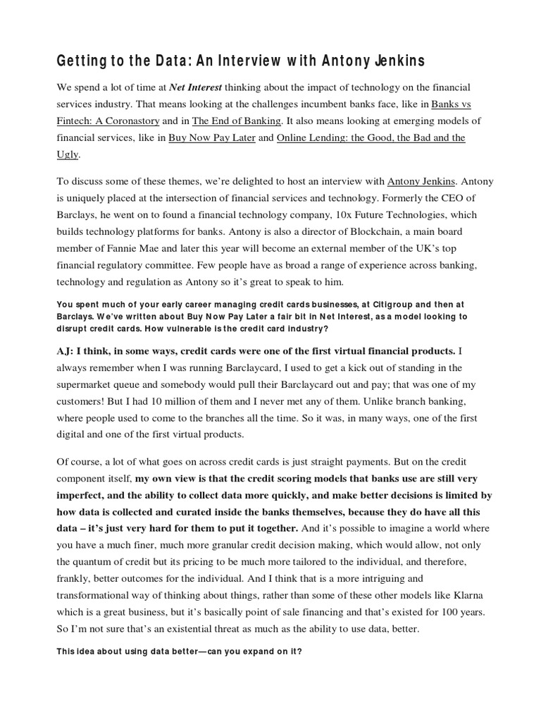 Interview With Anthony Jenkins - Marc Rubinstein | PDF | Barclays | Banks