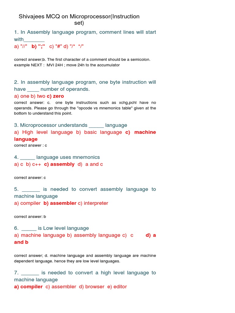 Shivajees MCQ On Microprocessor (Instruction Set) - GATE | PDF | Assembly Language | Central ...