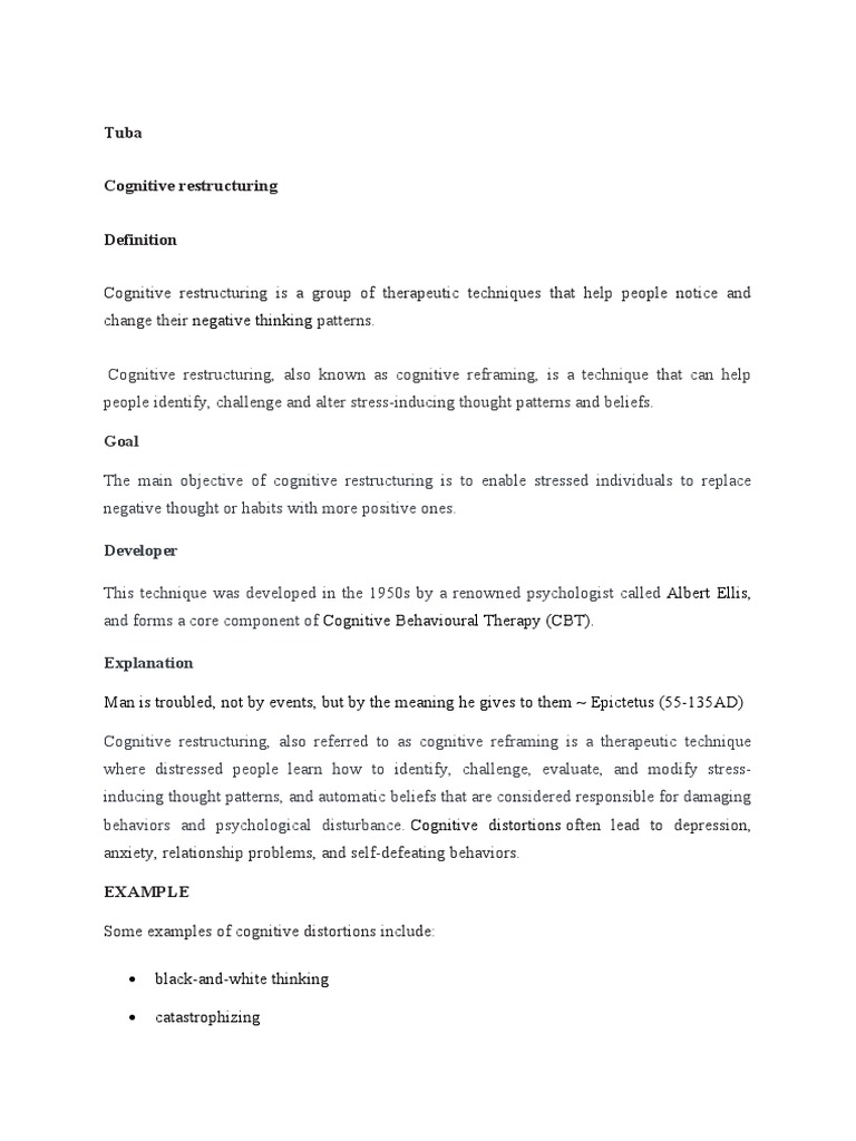 Cognitive Restructuring | PDF | Cognitive Therapy | Therapy