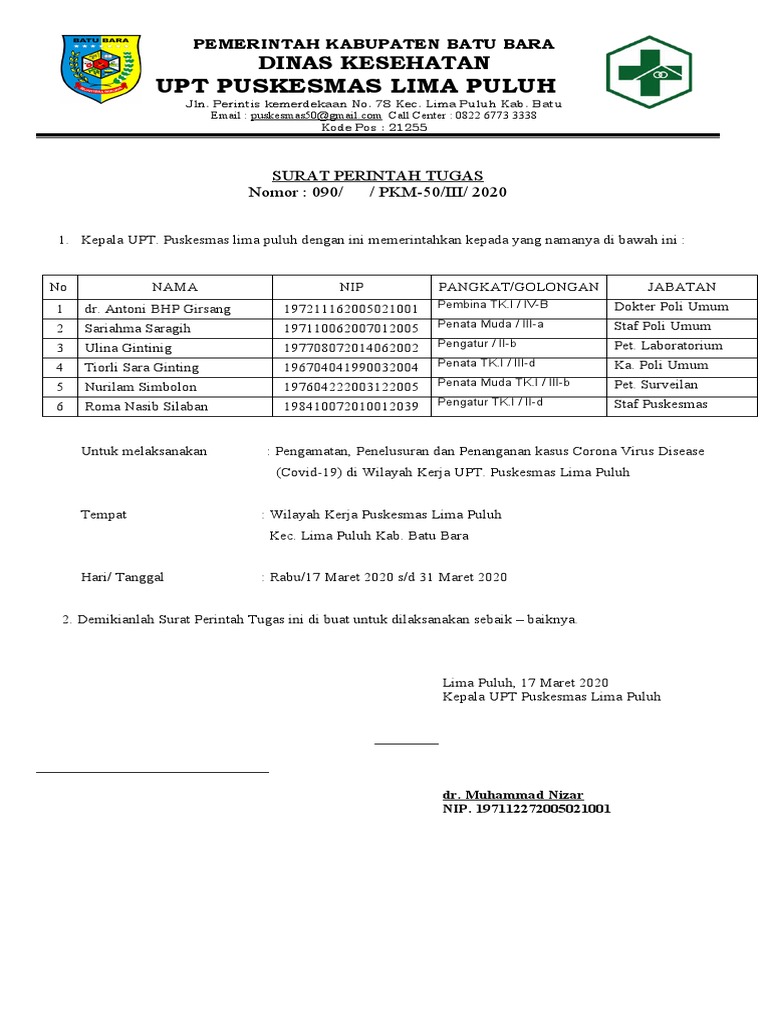 Contoh Surat Perintah Tugas | PDF