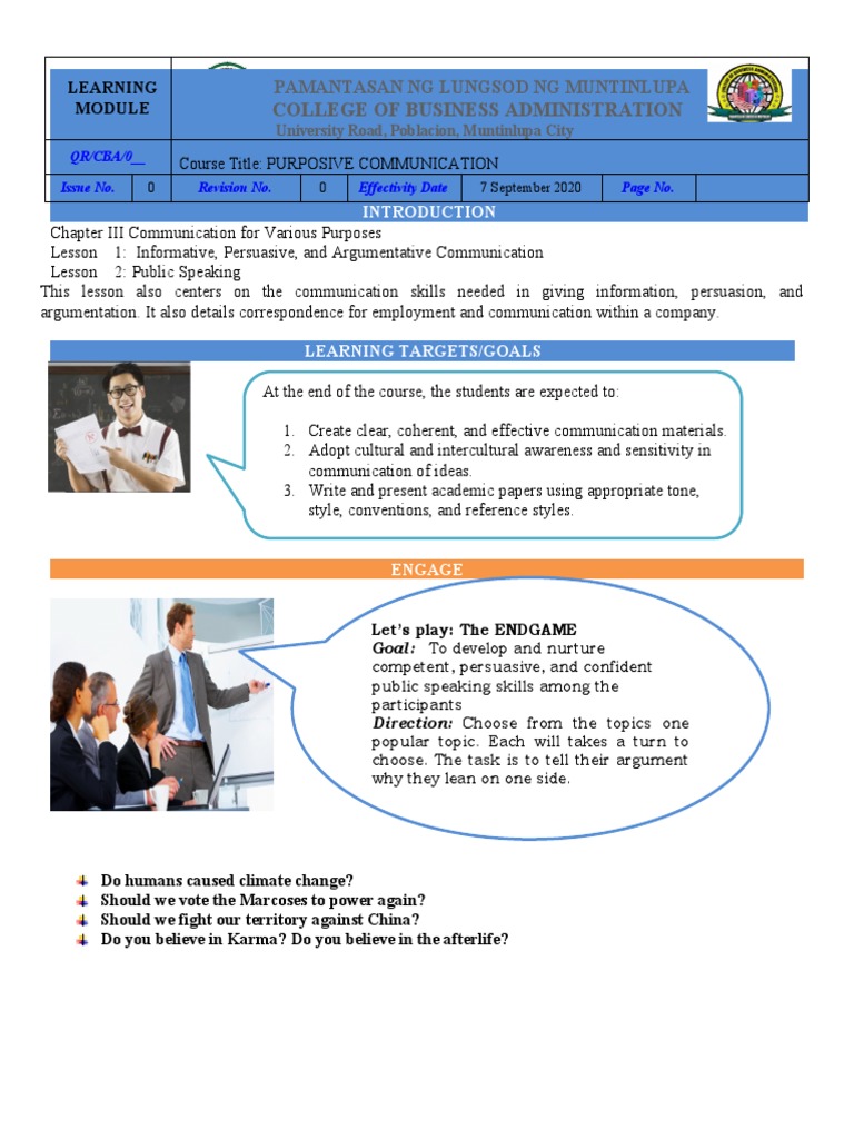 Developing Skills for Informative, Persuasive, and Argumentative Communication | PDF | Fallacy ...