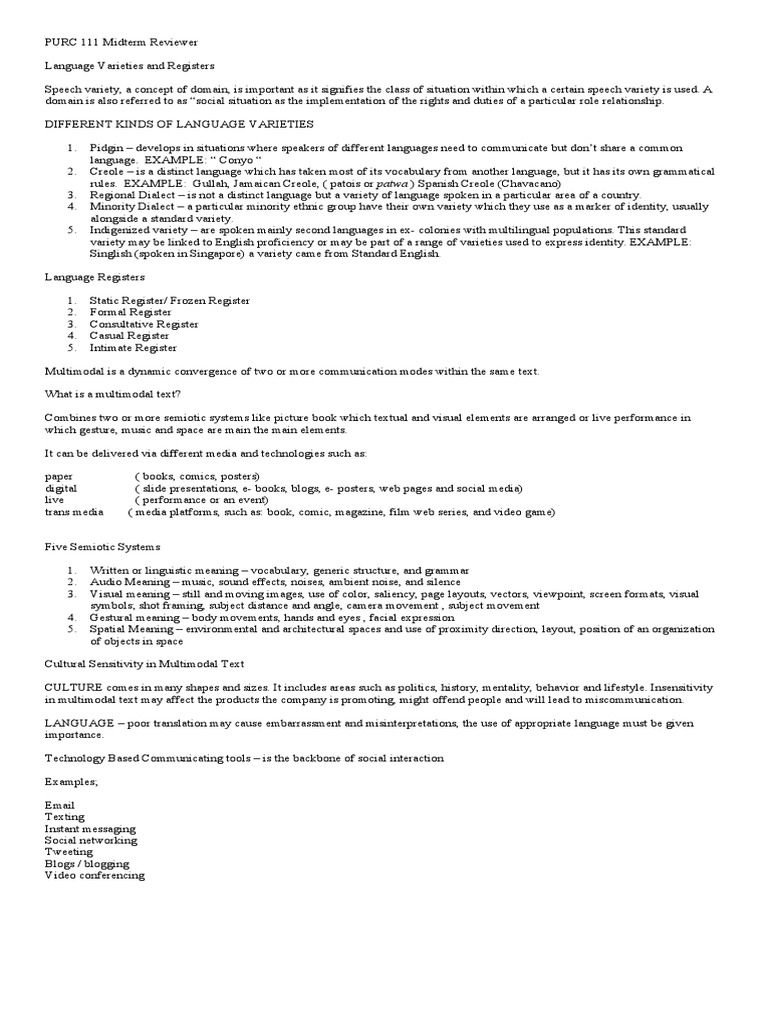 Language Varieties and Registers | PDF | Sociolinguistics | Cognitive Science