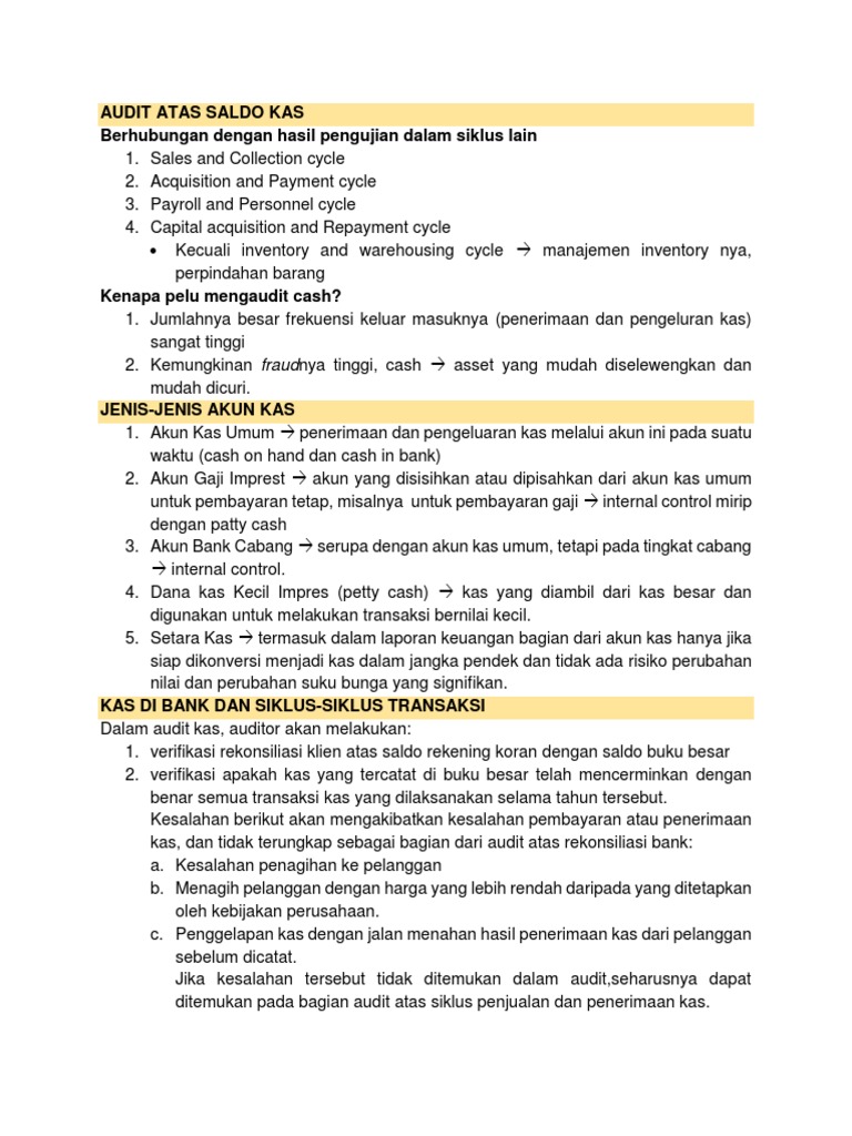 Audit Saldo Kas dan Pengendalian Intern | PDF | Bisnis | Hukum