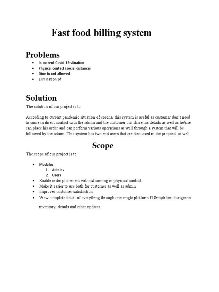Fast Food Billing System: Problems | PDF