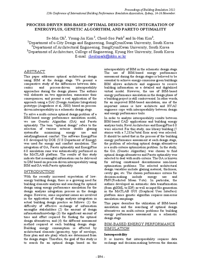 Process-Driven Bim-Based Optimal Design Using Integration of Energyplus, Genetic Algorithm, and ...