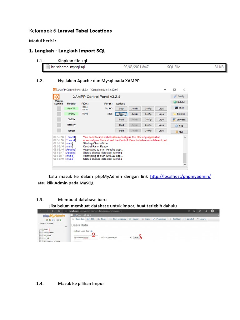 Langkah-Langkah Import SQL - Laravel Tabel Locations | PDF | Komputer