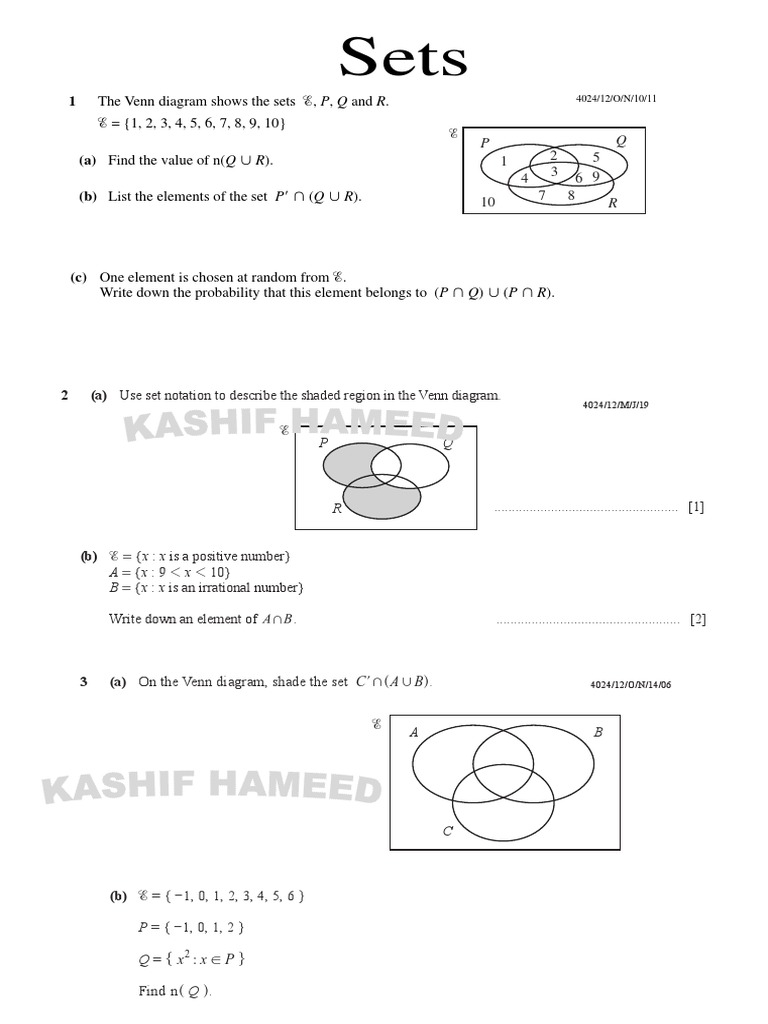 2 (A) Use Set Notation To Describe The Shaded Region in The Venn ...