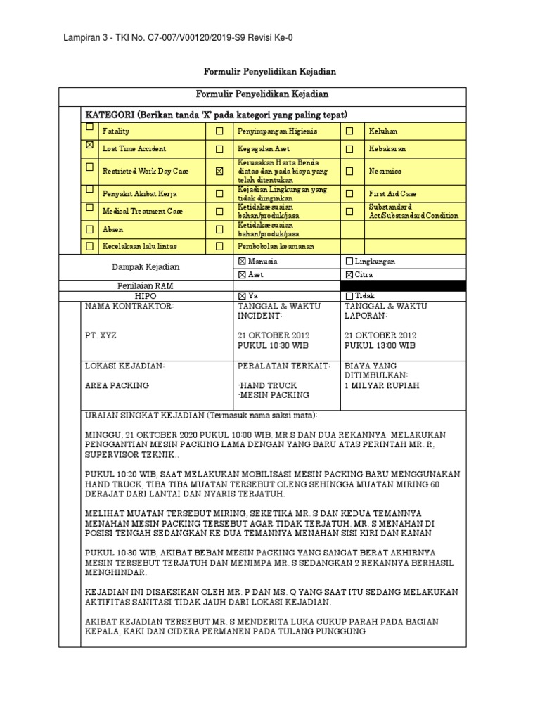 Contoh Pengisian Form Laporan Kecelakaan | PDF