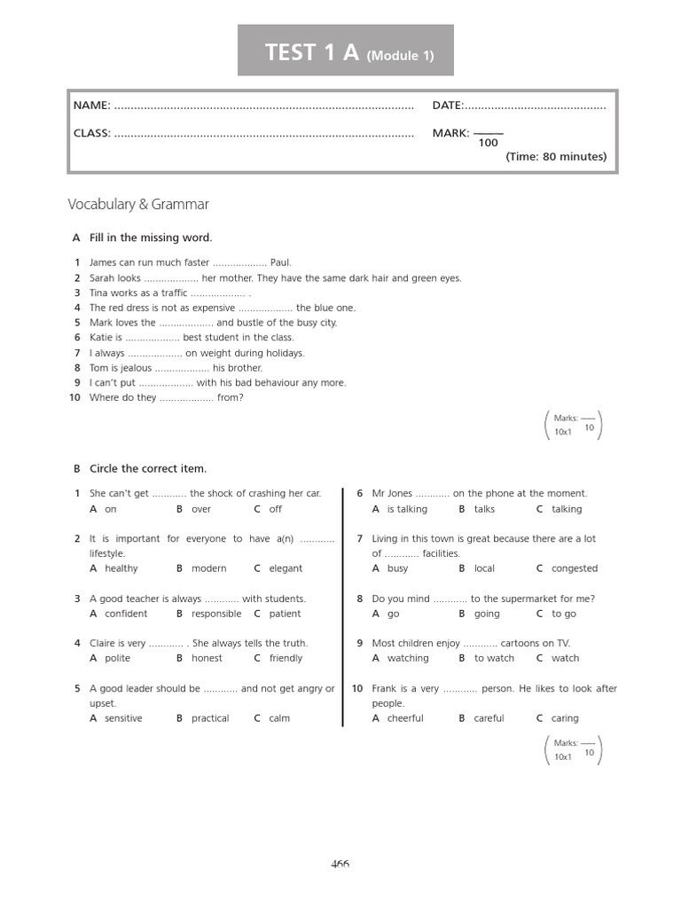 Test 1 A: Use of English | PDF | Prague