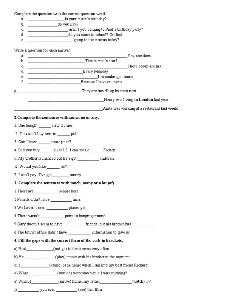 Complete The Question With The Correct Question Word | PDF