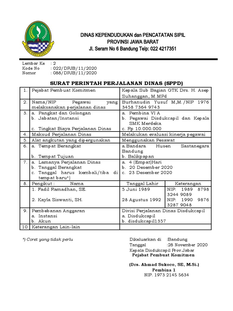 Contoh Membuat SPPD | PDF | Sains & Matematika