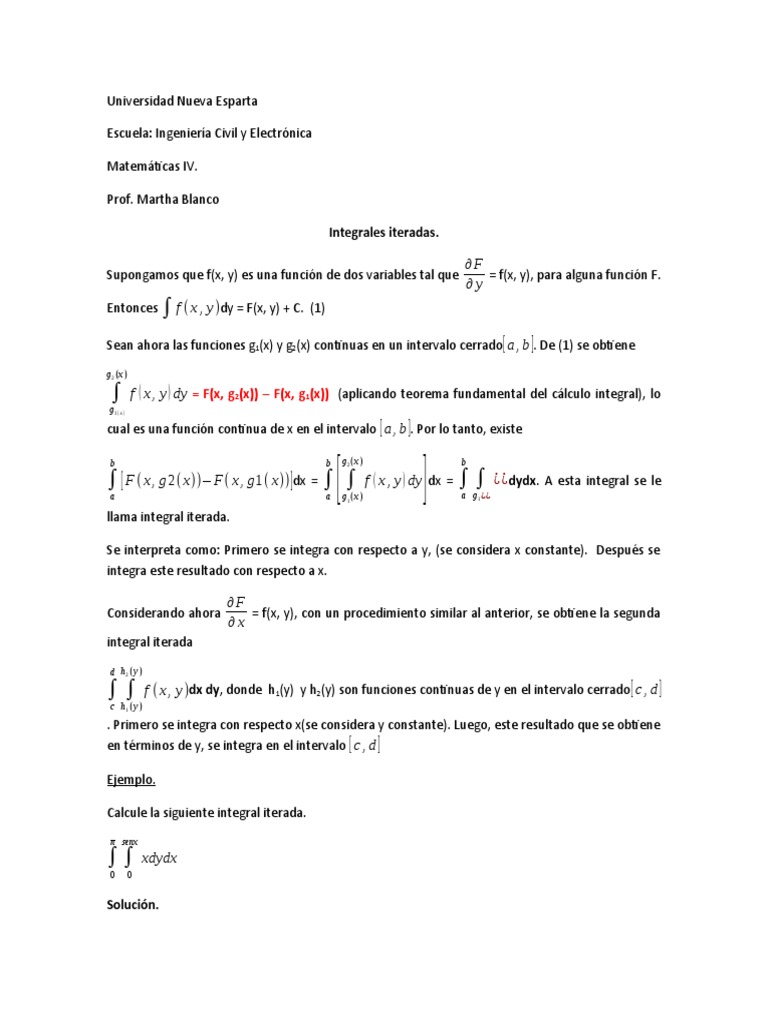 Introducción a Integrales Iteradas | PDF | Integral | Funciones y mapeos
