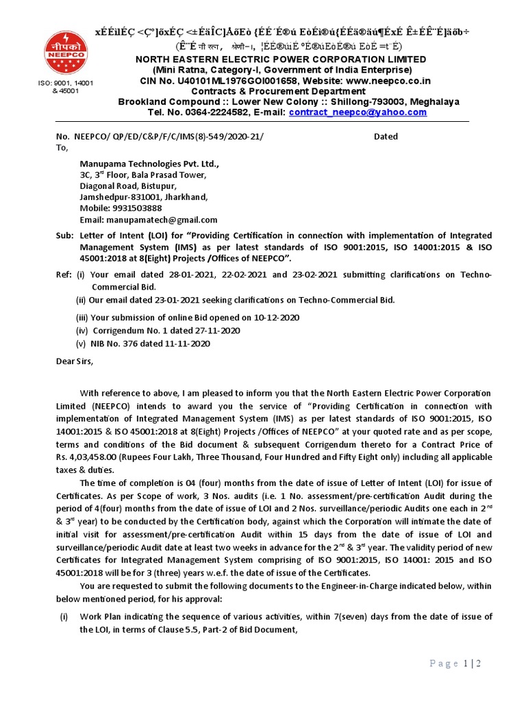 Draft LOI Certification | PDF | Economies | Business