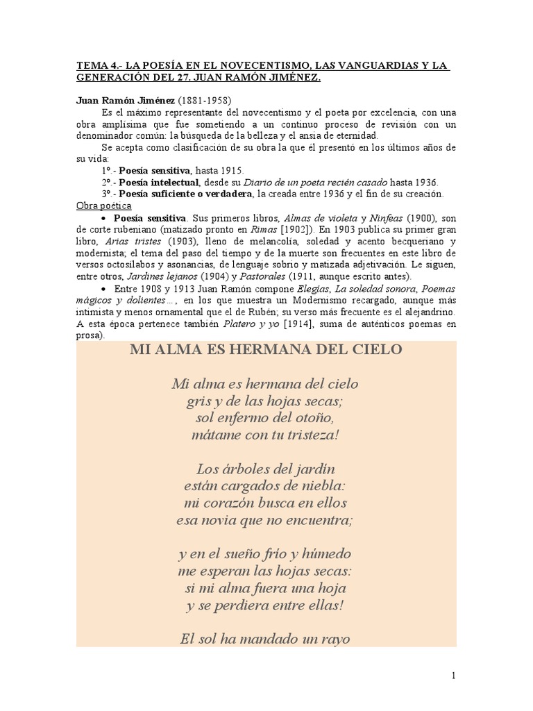 TEMA 4 Solo Juan Ramon Jimenez | PDF | Poesía