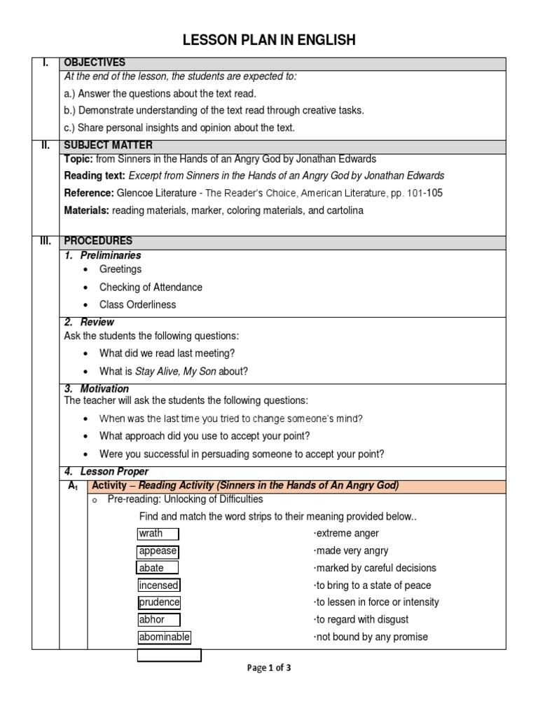 Lesson Plan in English-Literature | PDF | Lesson Plan | Anger