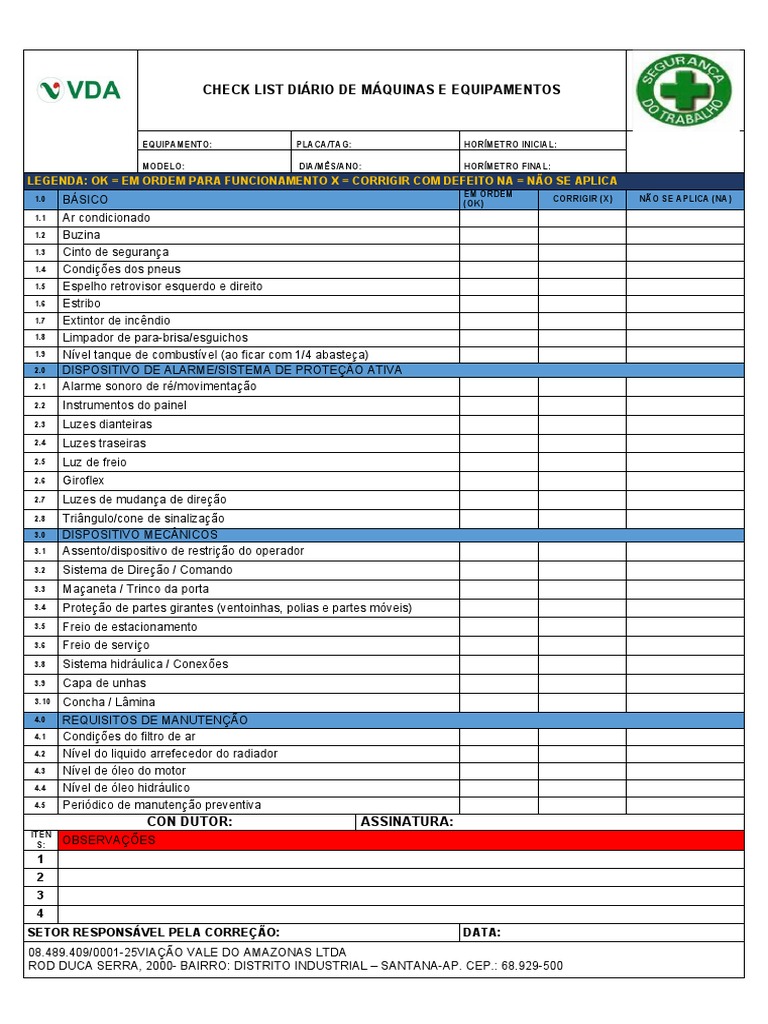 Formulário Check List Máquinas e Equipamentos VDA | PDF