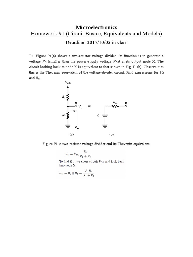 Homework #1 (Circuit Basics, Equivalents and Models) : Microelectronics ...