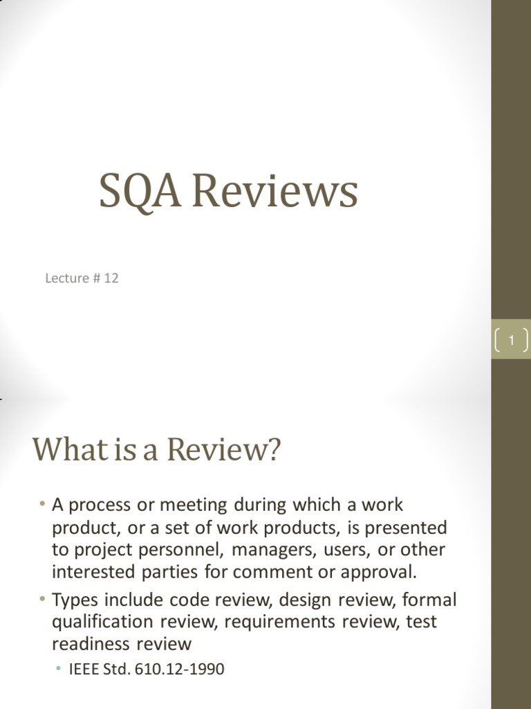 SQA Reviews: Lecture # 12 | PDF | Agenda (Meeting) | Expert