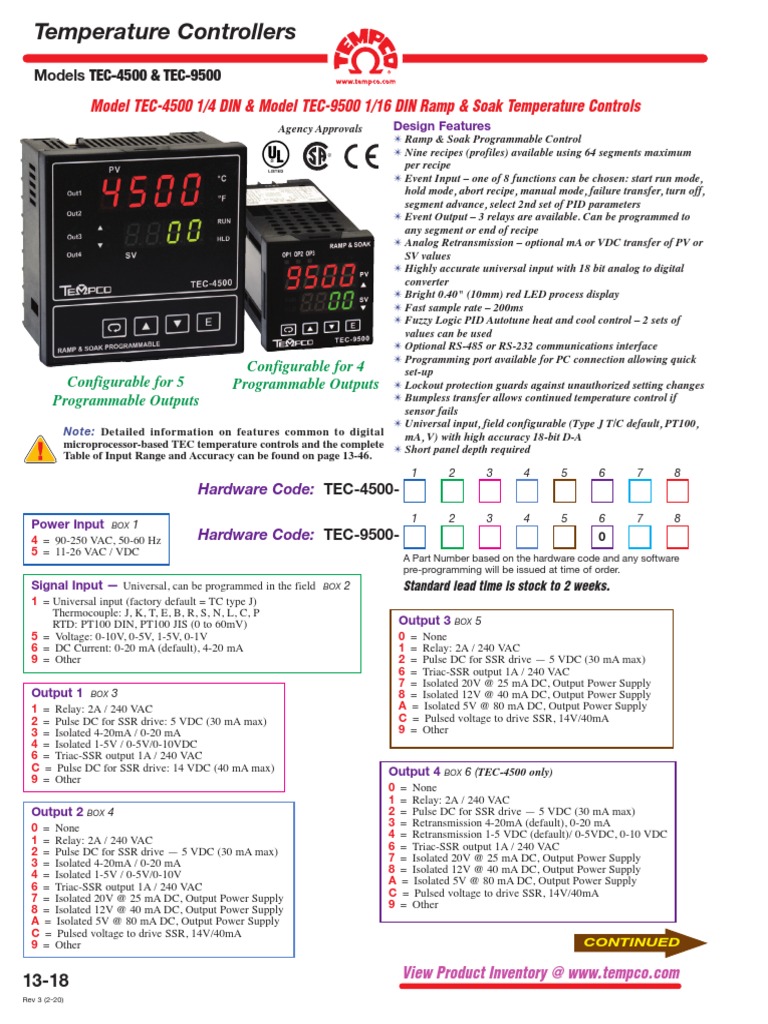 Temperature Controllers: Model TEC-4500 1/4 DIN & Model TEC-9500 1/16 ...