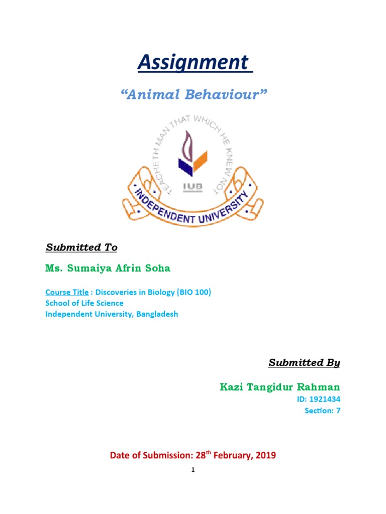 Assignment: "Animal Behaviour" | PDF | Ethology | Behavior