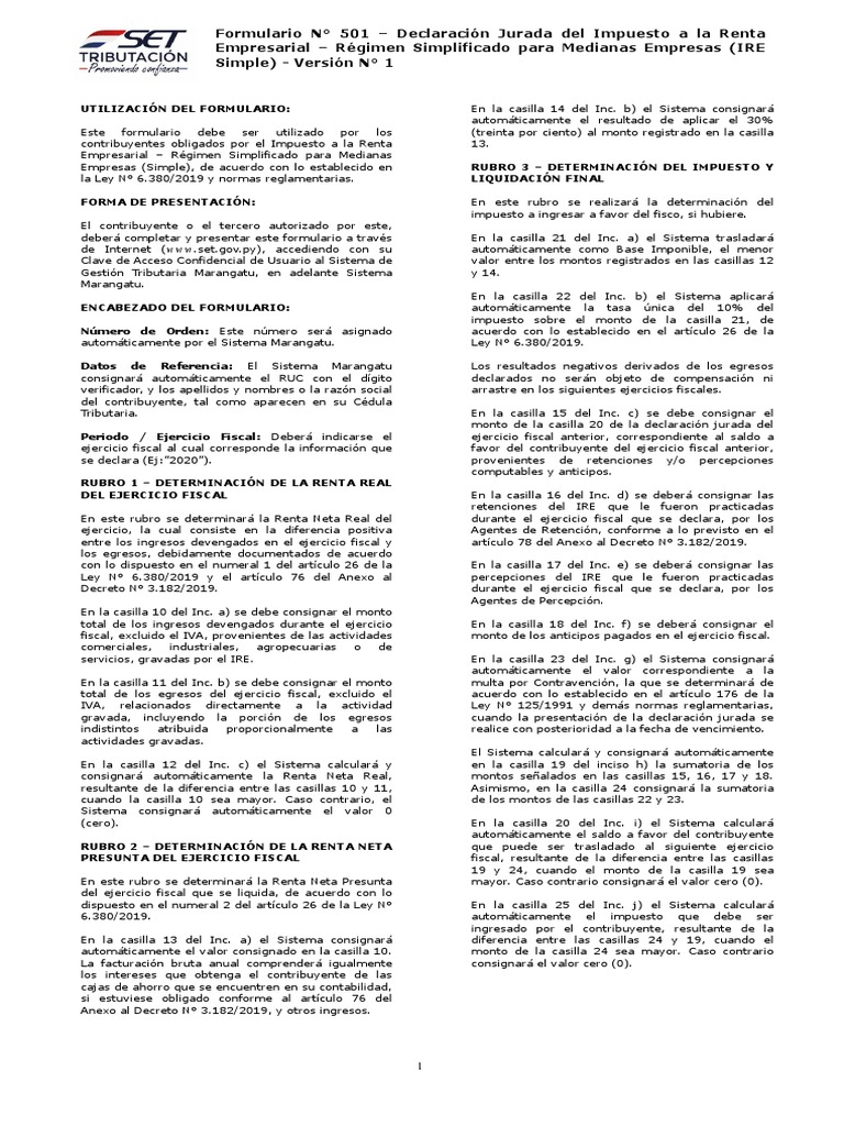 Instructivo Formulario #501 IRE SIMPLE Versión | PDF | Impuesto sobre ...