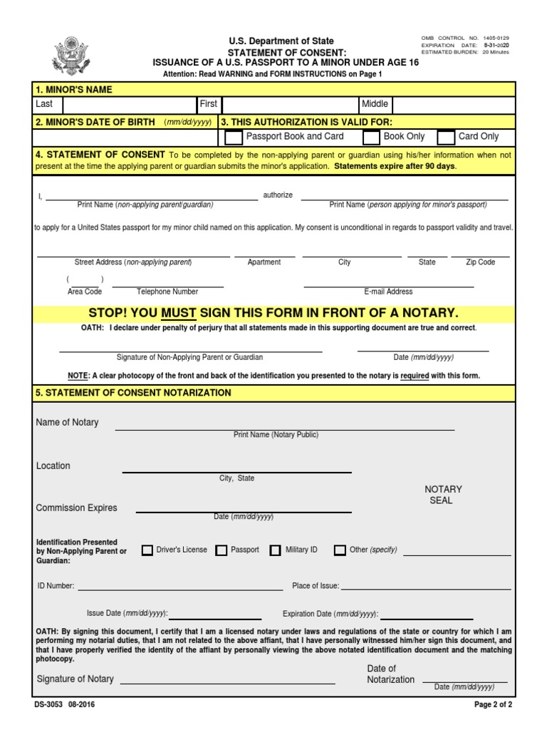 Statement of Consent Issuance of A Passport To A Minor | PDF | Identity ...