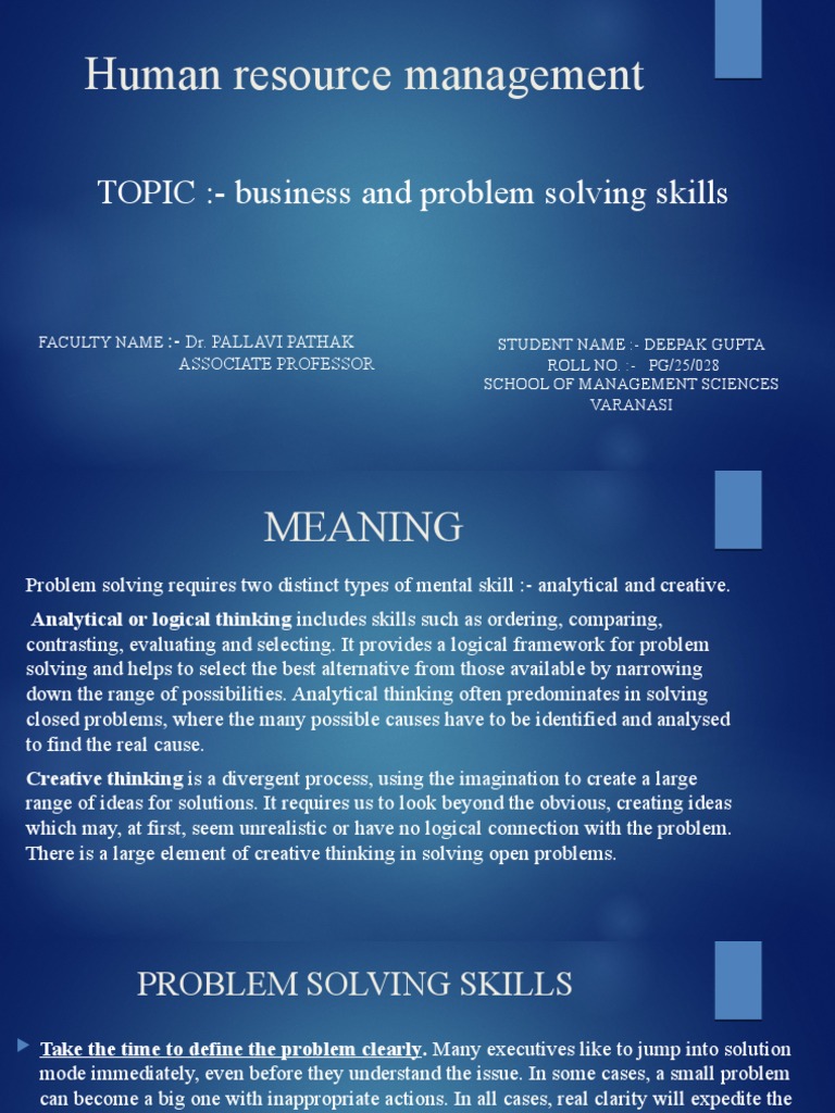 Human Resource Management: TOPIC:-business and Problem Solving Skills ...