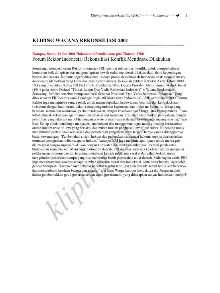 2001 - Kumpulan Kliping KKR | PDF