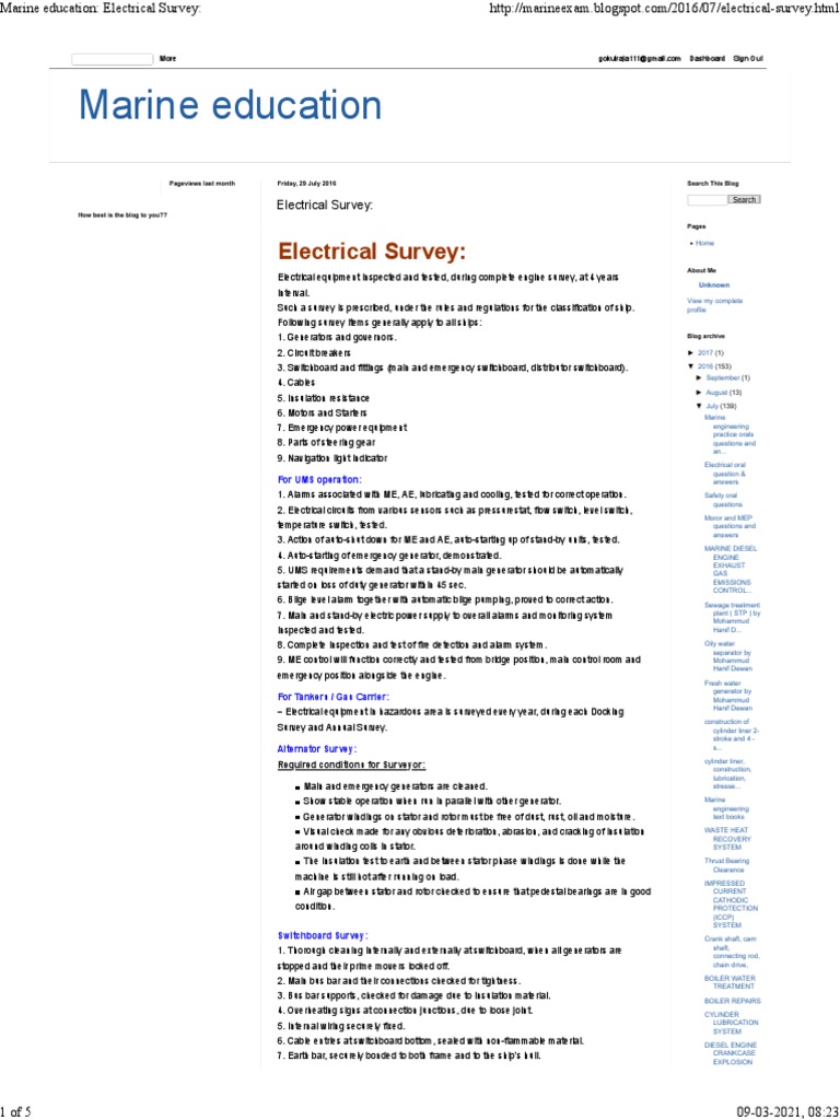 Marine Electrical Survey Guidelines | PDF | Engines | Electric Generator