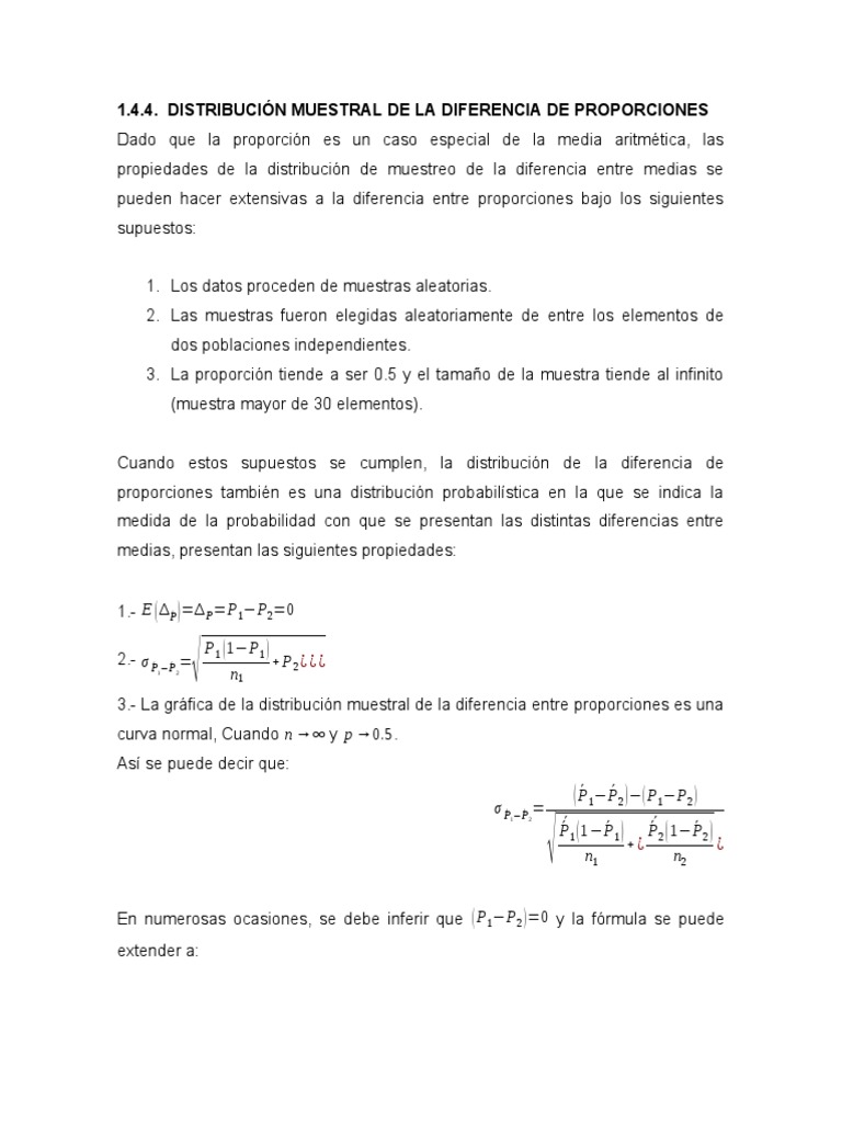 1.4.4.-Distribución Muestral de La Diferencia de Proporciones. | PDF | Muestreo (Estadísticas ...