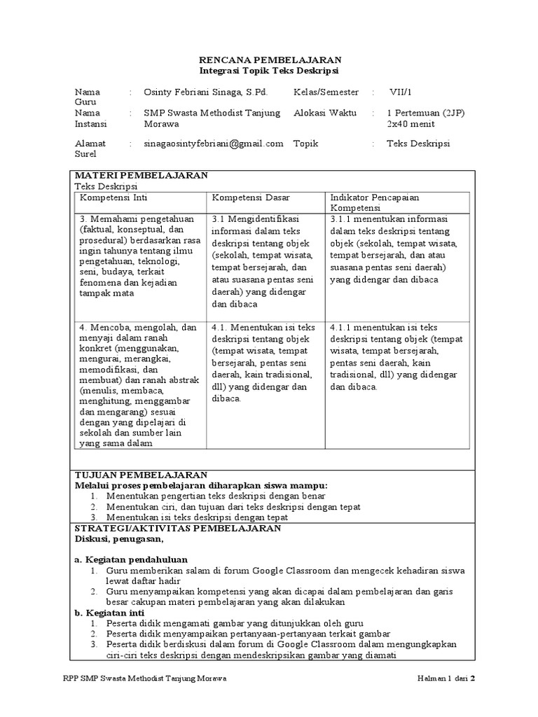 Contoh RPP Daring SMP | PDF