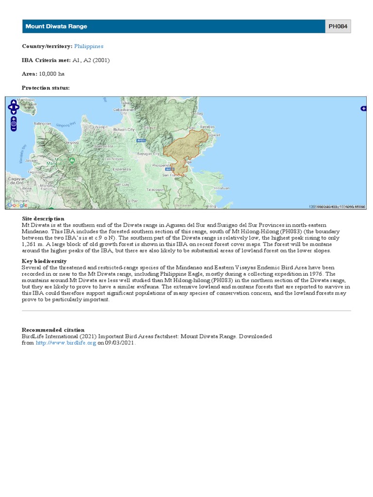 Mount Diwata: Key Biodiversity Area | PDF | Science & Mathematics
