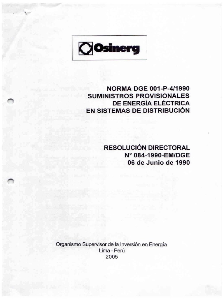 Osenergmin - Norma Dge 001-P-4-1990 - Suministros Provisionales | PDF | Presupuesto | Economias