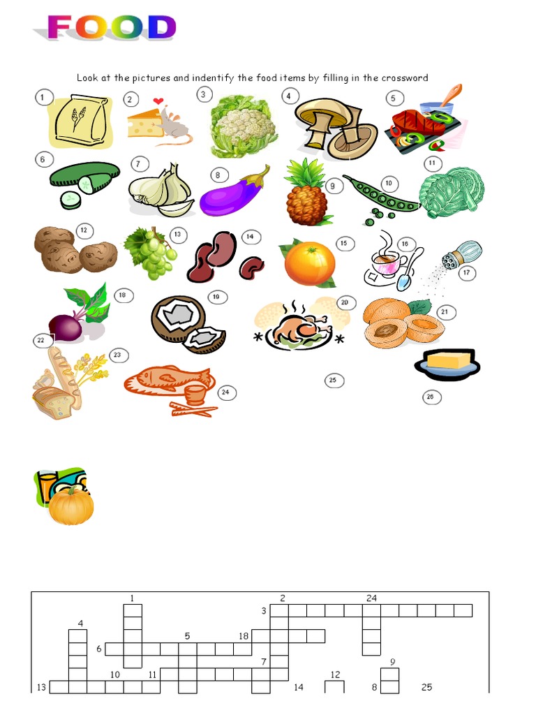 Food Item Crossword Puzzle | PDF | Word Puzzles