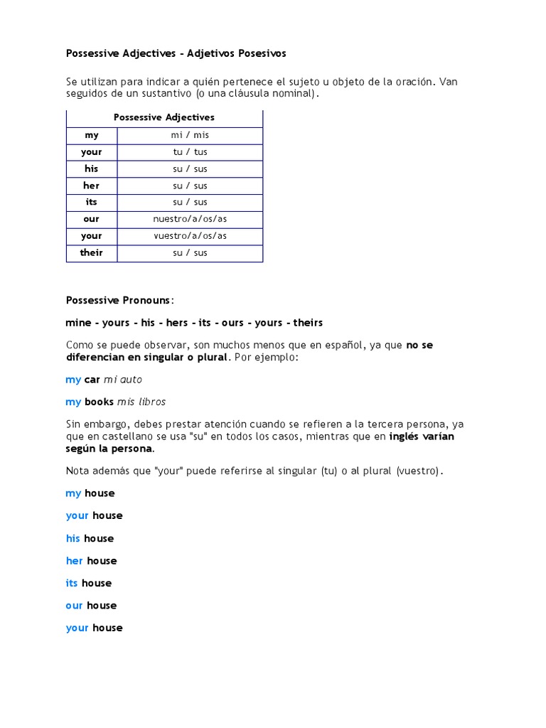 Possessive Adjectives - Possessive Pronouns | PDF