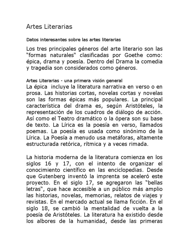 Definición y Tipos de Artes Literarias | PDF | Poesía | Novelas