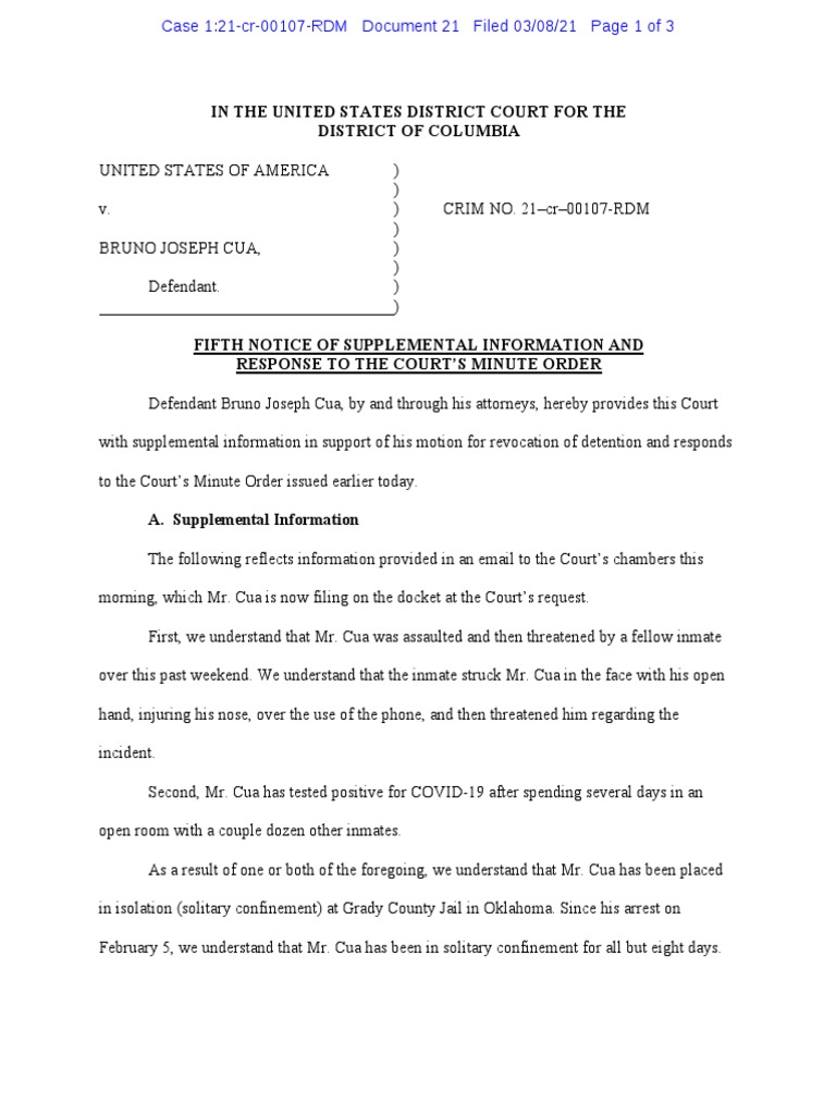 Bruno Joseph Cua Caught COVID-19, Was Attacked in Jail: Defense | PDF ...