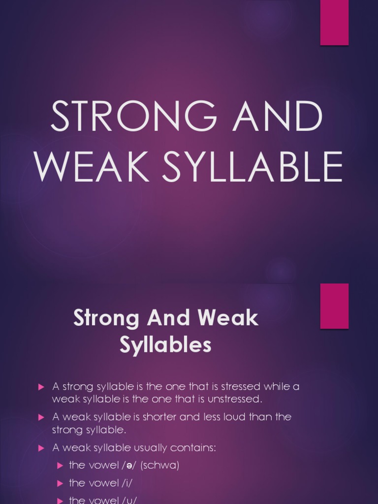 Strong and Weak Syllable | PDF | Syllable | Vowel